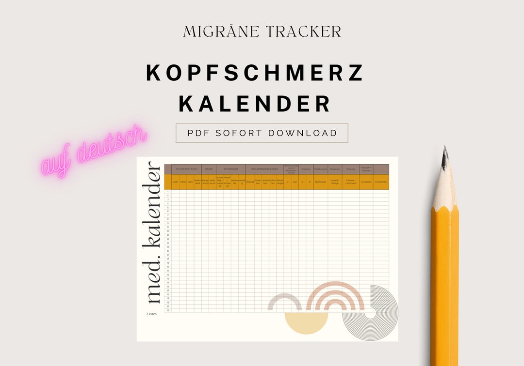 Migraine Calendar, Headache Calendar, Migraine Diary, Headache Diary ...