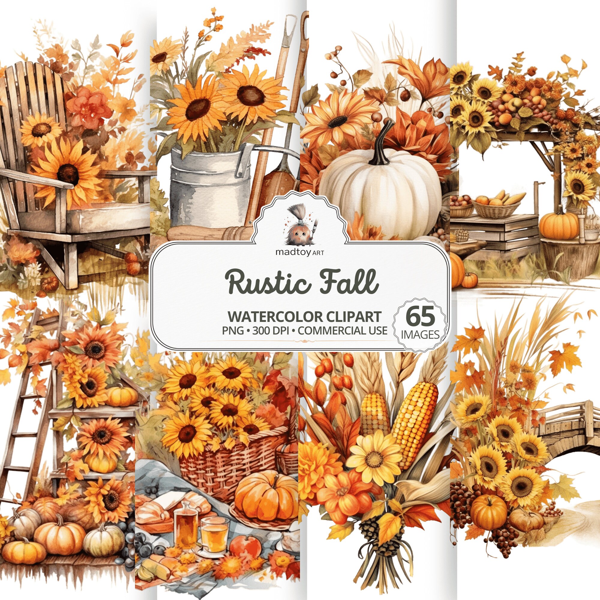Watercolor Fall Decor Clipart Autumn Watercolor in PNG Format Instant ...