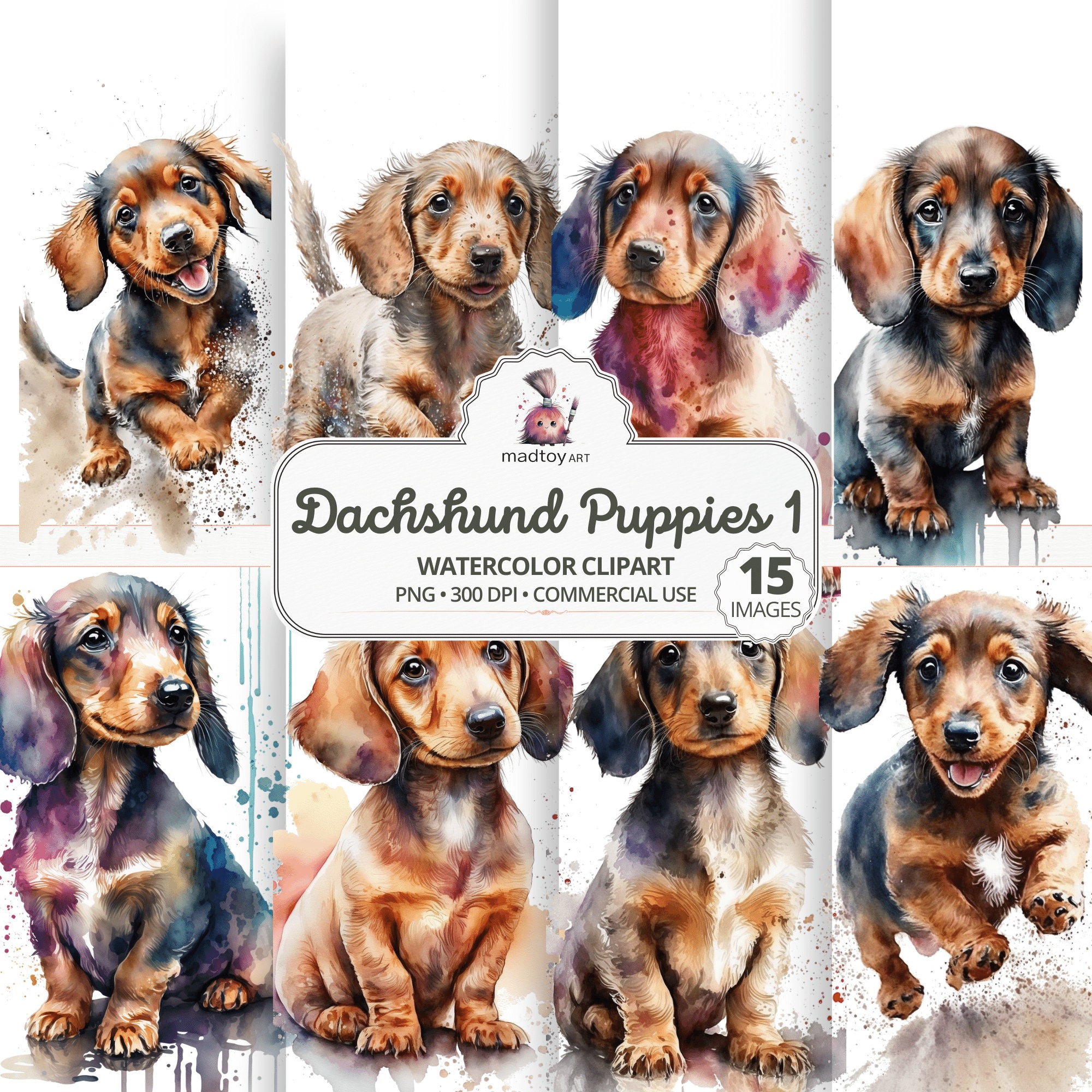 Dachshund Puppy Clipart, Dog PNG Files, Sausage Dog Watercolor Clipart ...