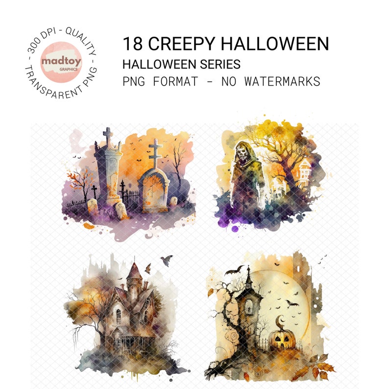 Spooky Halloween Scene PNG Clipart Haunted House Pumpkin - Etsy