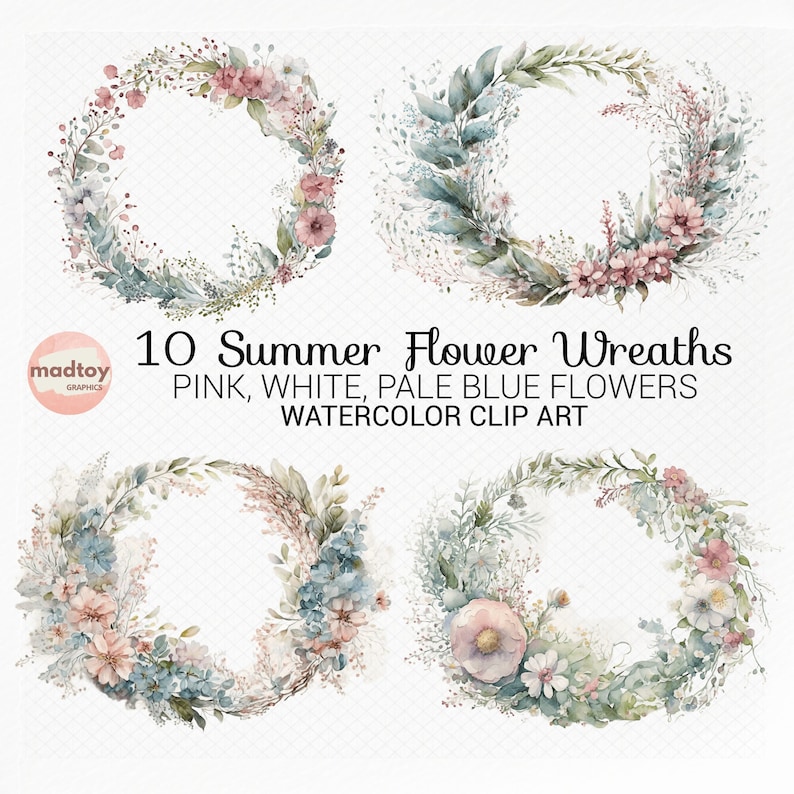 Watercolor Wreath Clipart Wild Flowers Wreath Floral - Etsy