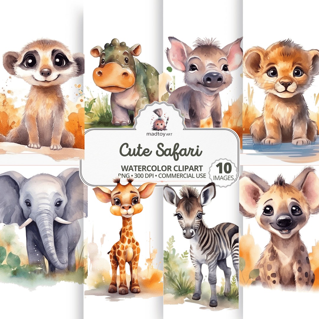 Watercolor Animals Clipart, Cute Safari, Printable Wall Art, Boho ...