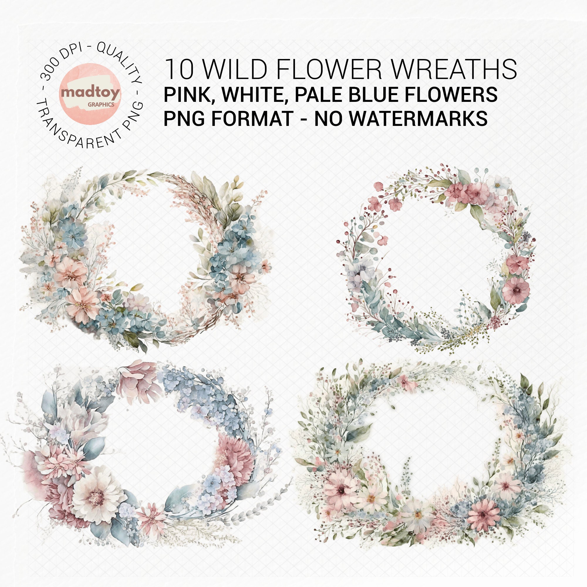 Watercolor Wreath Clipart Wild Flowers Wreath Floral Wreath Clipart ...