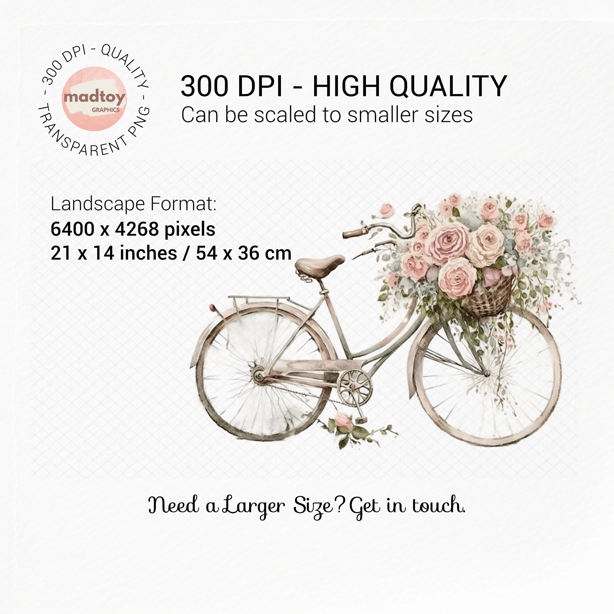 Floral Bicycle Retro Clipart PNG Files, Floral Clipart Graphic, 11 PNG ...