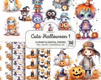 11 Cute Girl Halloween Clipart, Printable Halloween, Ghost, Pumpkin ...
