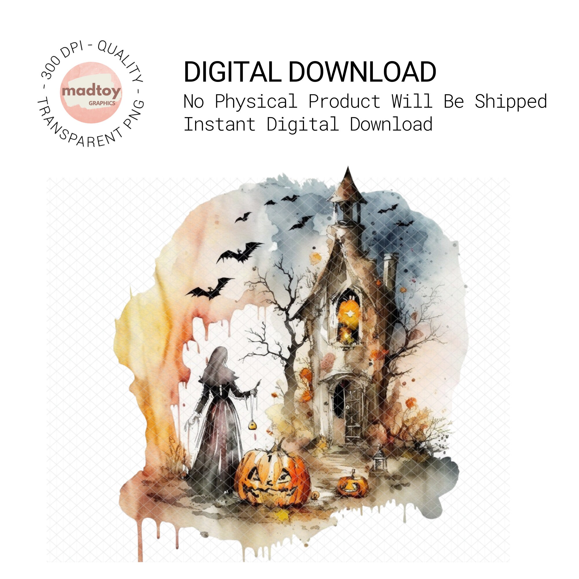 Spooky Halloween Scene PNG Clipart Haunted House Pumpkin - Etsy