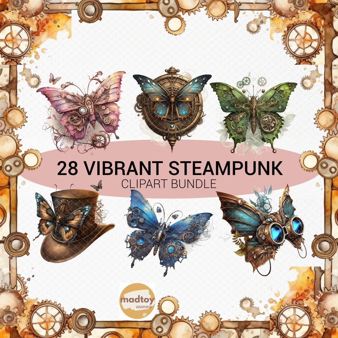 Steampunk Butterflies Clipart, Watercolor Steampunk PNG, Butterfly ...