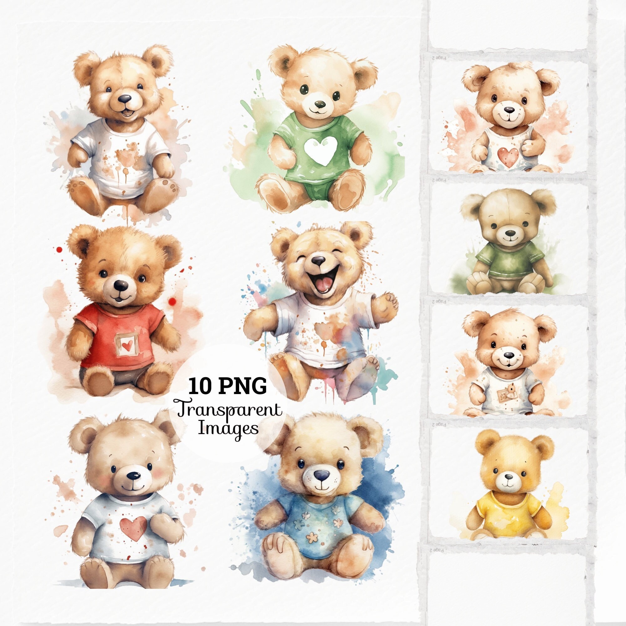 Teddy Bear Clipart, Watercolor Baby Shower Clipart, Nursery Decor, Cute ...