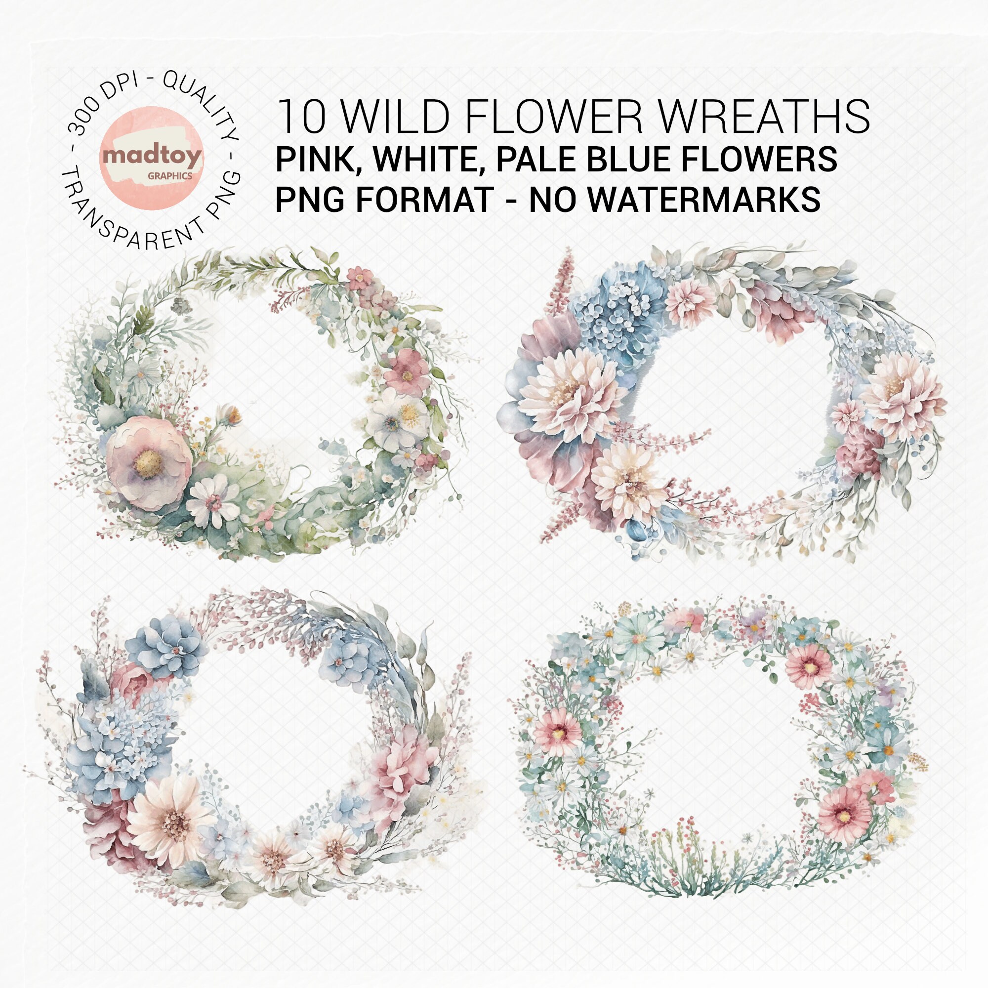 Watercolor Wreath Clipart Wild Flowers Wreath Floral Wreath Clipart ...