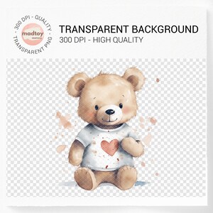 Teddy Bear Clipart, Watercolor Baby Shower Clipart, Nursery Decor, Cute ...