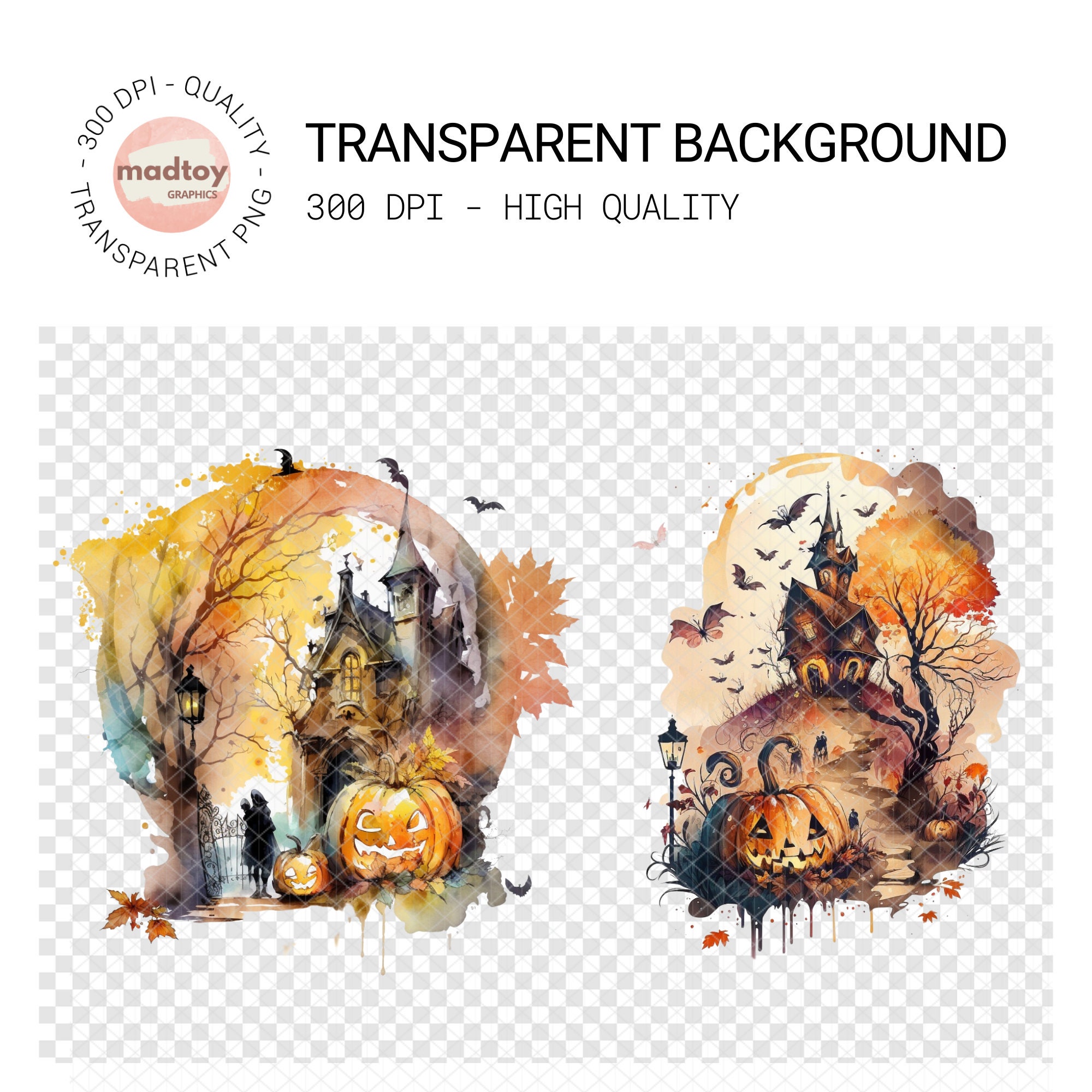 Spooky Halloween Scene PNG Clipart Haunted House Pumpkin - Etsy