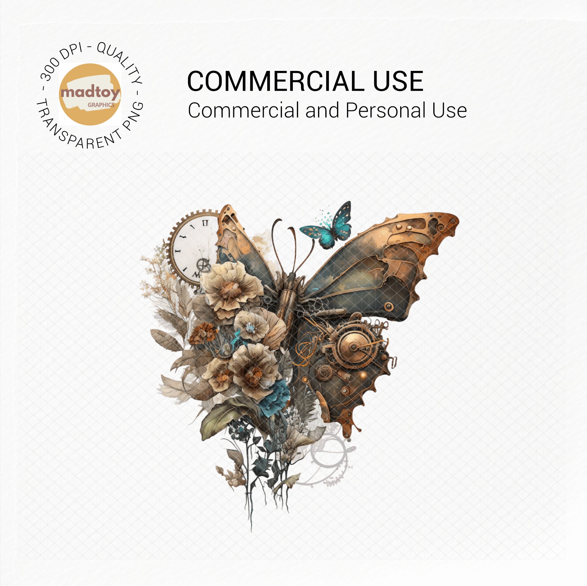 Steampunk Butterflies Clipart, Watercolor Steampunk PNG, Butterfly ...