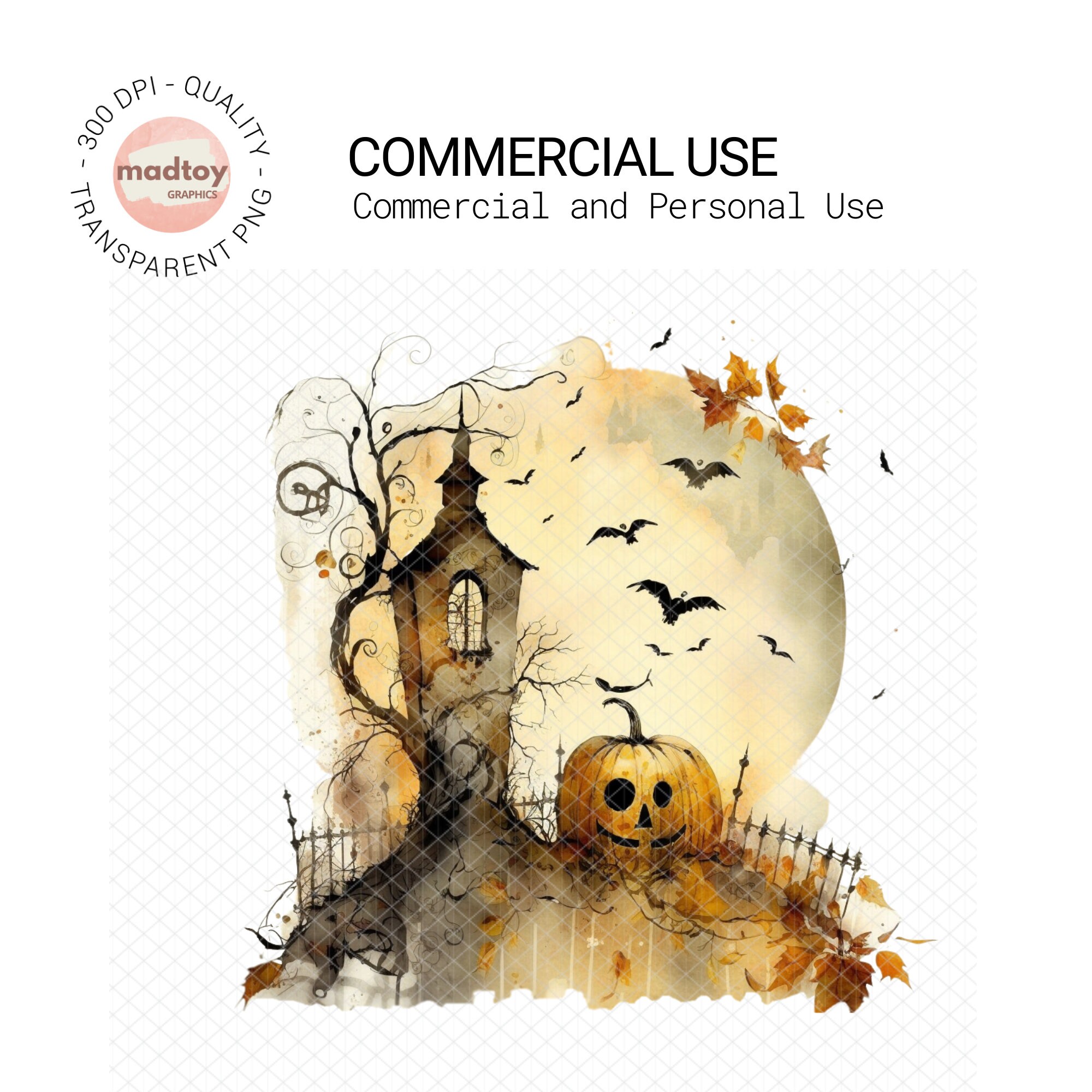 Spooky Halloween Scene PNG Clipart Haunted House Pumpkin - Etsy