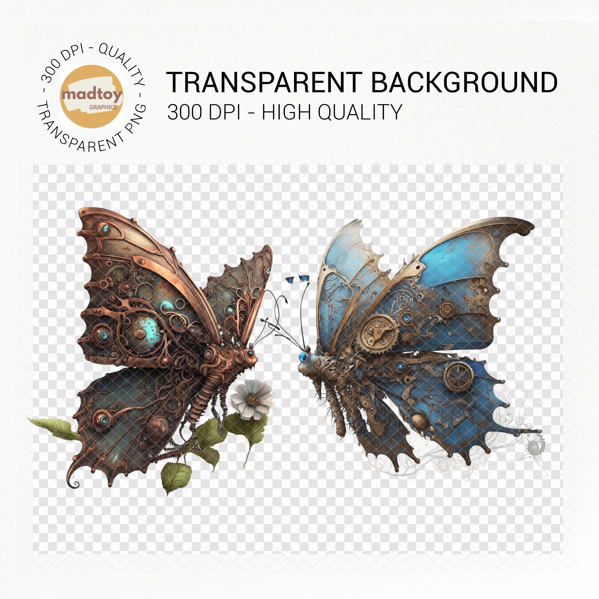 Steampunk Butterflies Clipart, Watercolor Steampunk PNG, Butterfly Clipart Bundle, Butterflies ...