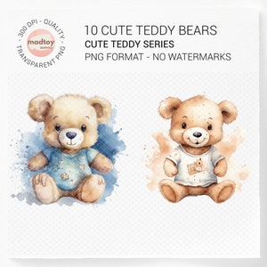 Teddy Bear Clipart, Watercolor Baby Shower Clipart, Nursery Decor, Cute ...