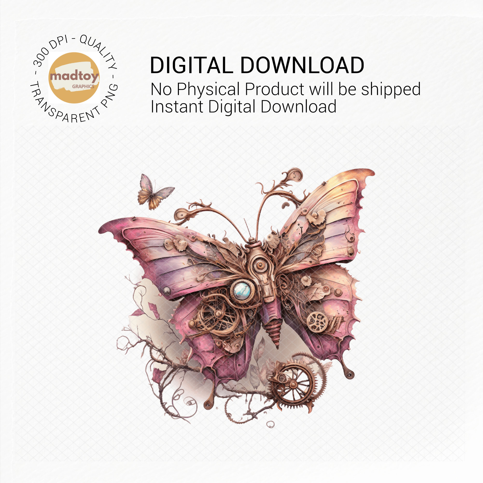 Steampunk Butterflies Clipart, Watercolor Steampunk PNG, Butterfly ...