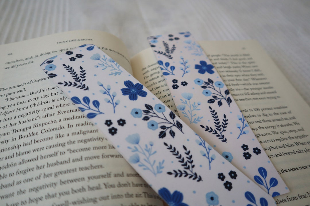 Blue Floral Bookmark | Double Sided Bookmark | Flower Art | Nature ...