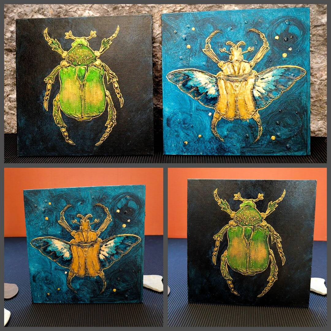 Beetle Diptych Oil Painting Set: Bronze & Golden Goliath, Entomology ...