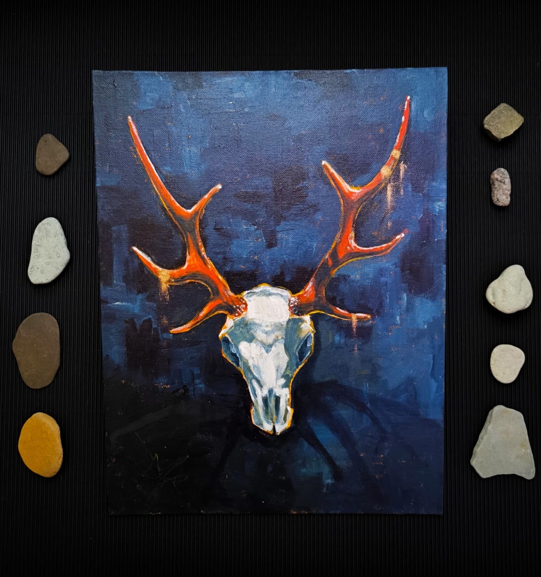 Deer Scull Hornes Deer Head Wall Hanging Original Painting on Canvas ...