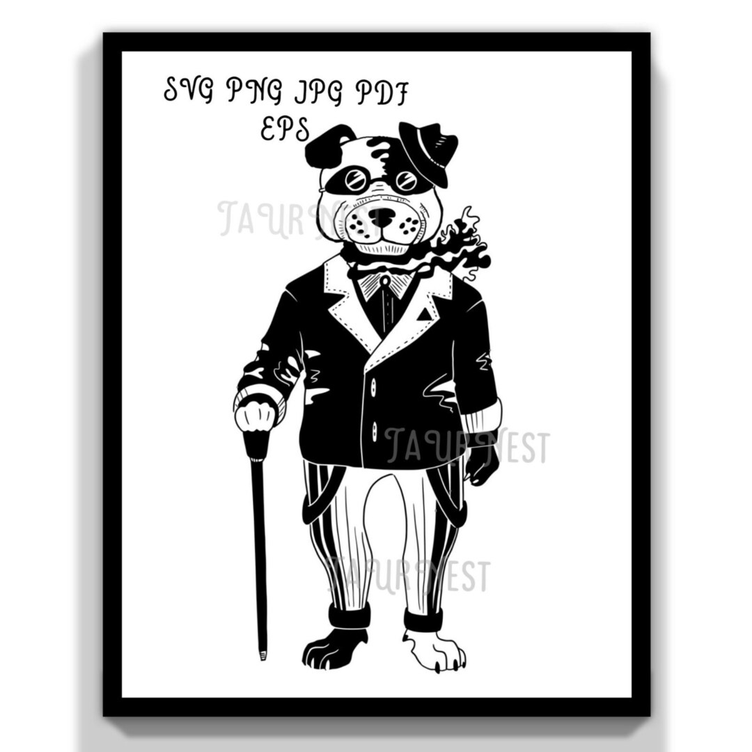 Mr. Bulldog Clipart: Gentleman Dog in Vintage Clothes (digital Files ...