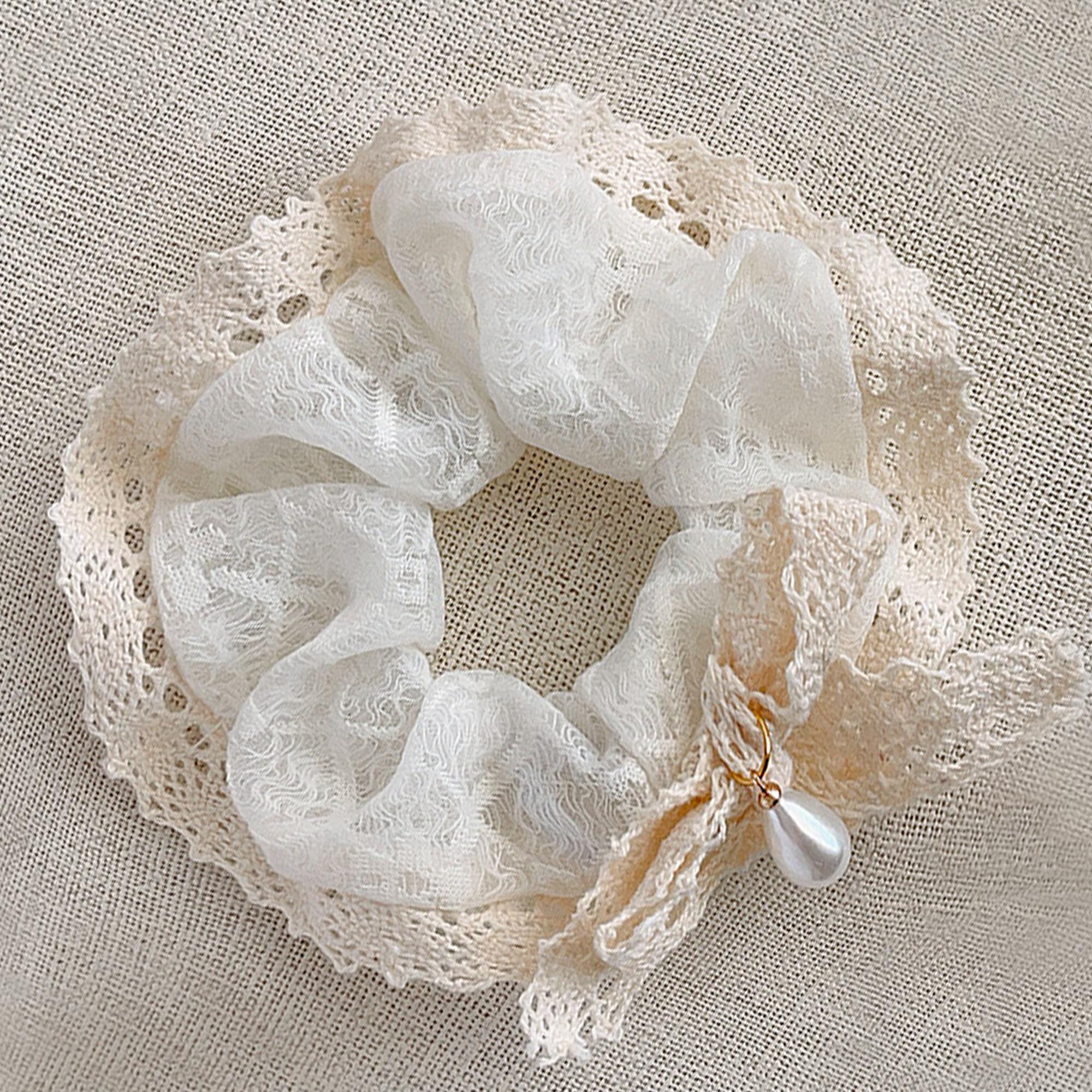 Lace Scrunchie With Mini Roses/ Pearl, Soft White Hair Accessory ...