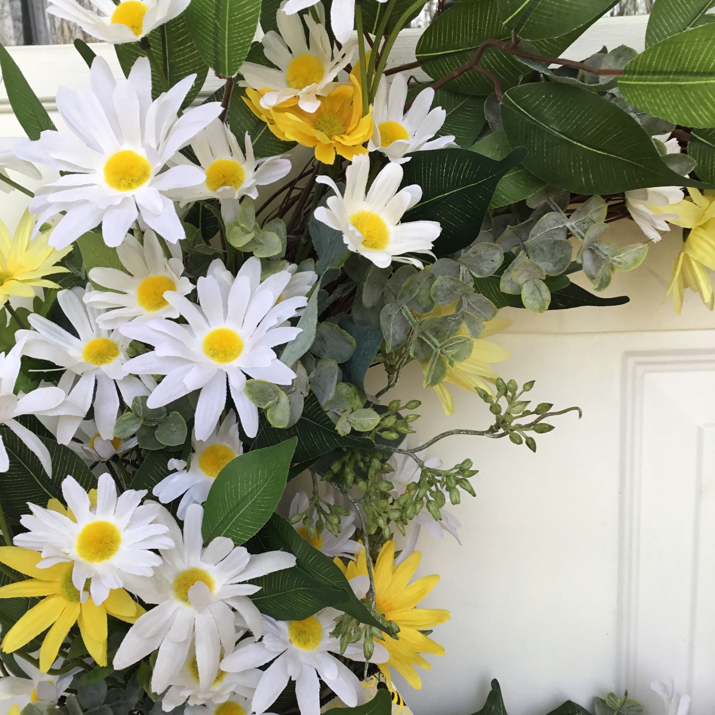 Summer Wreath for Front Door, Daisy Grapevine Wreath, Everyday Wreath ...