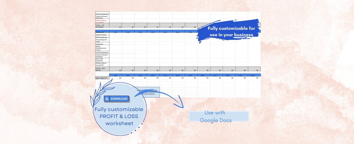 Customizable Profit and Loss Worksheet - Etsy