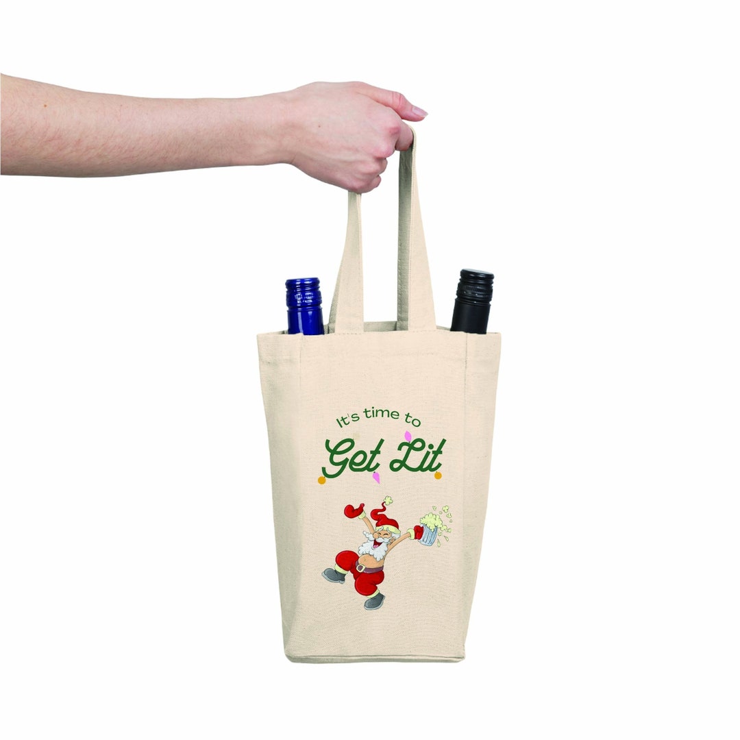 Double Wine Tote Bag - "it's Time to Get Lit" - Etsy