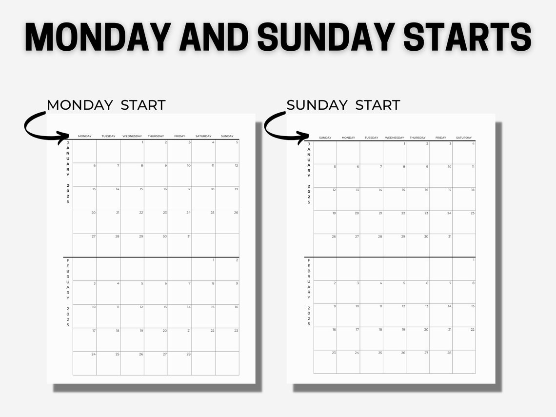 2025 Calendar | 2 Months per Page | Minimalist Calendar | Printable PDF ...