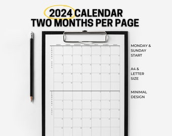 2025 Calendar | 2 Months per Page | Minimalist Calendar | Printable PDF ...