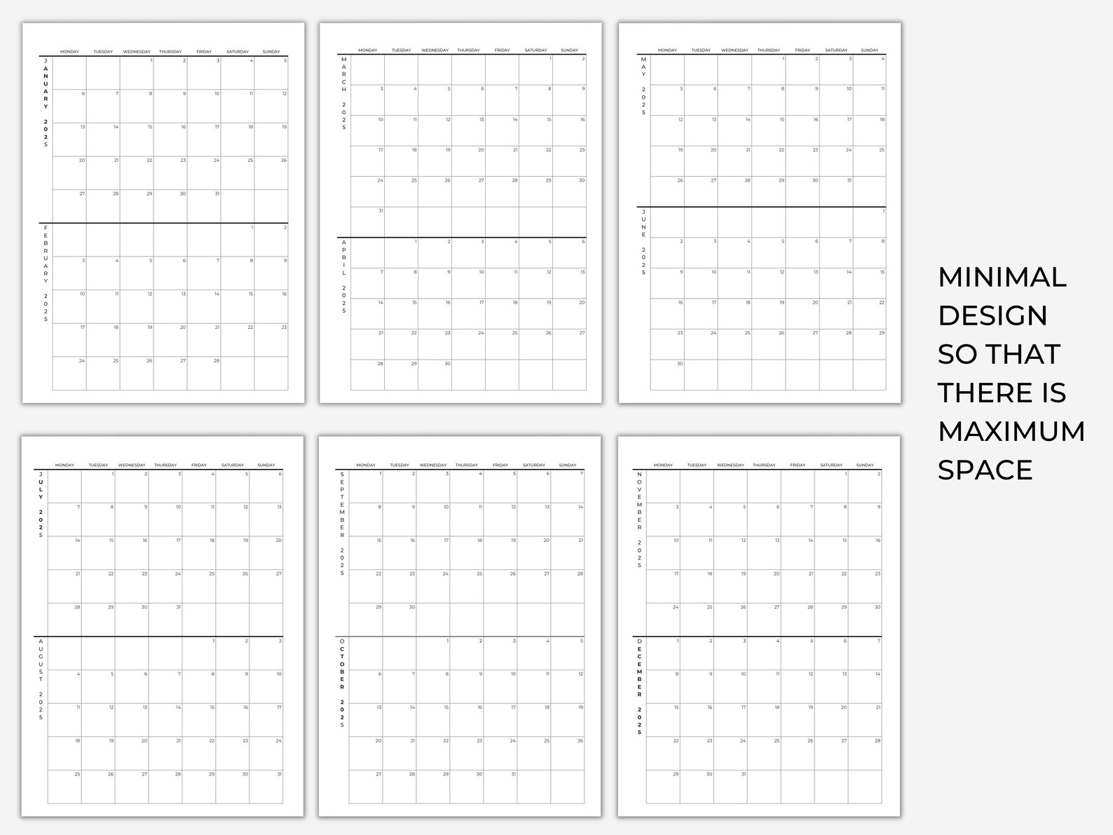 2025 Calendar | 2 Months per Page | Minimalist Calendar | Printable PDF ...