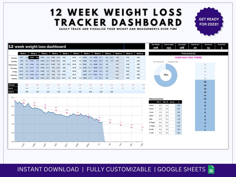 12 Week Weight Loss Tracker for Google Sheets Weight Loss - Etsy