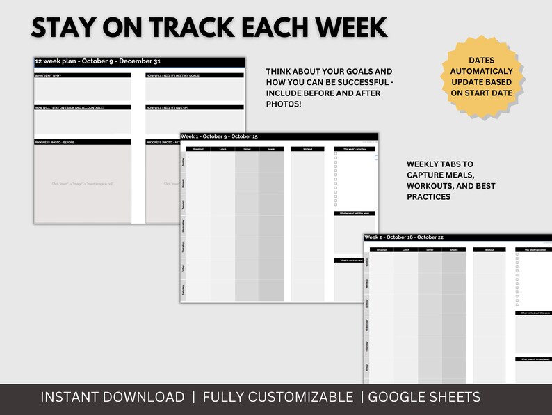 12 Week Weight Loss Tracker for Google Sheets | Weight Loss Tracker ...
