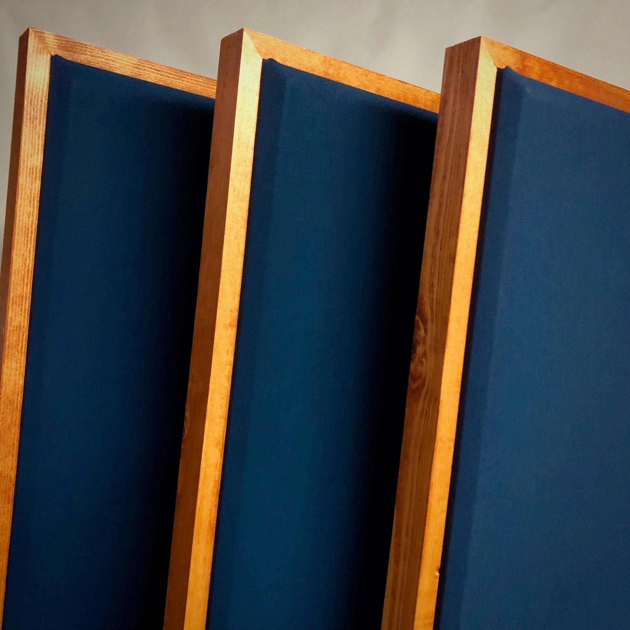Acoustic Panels (SET OF 4) Navy Blue & Gunstock Wood Framed: 4ft X 1ft ...