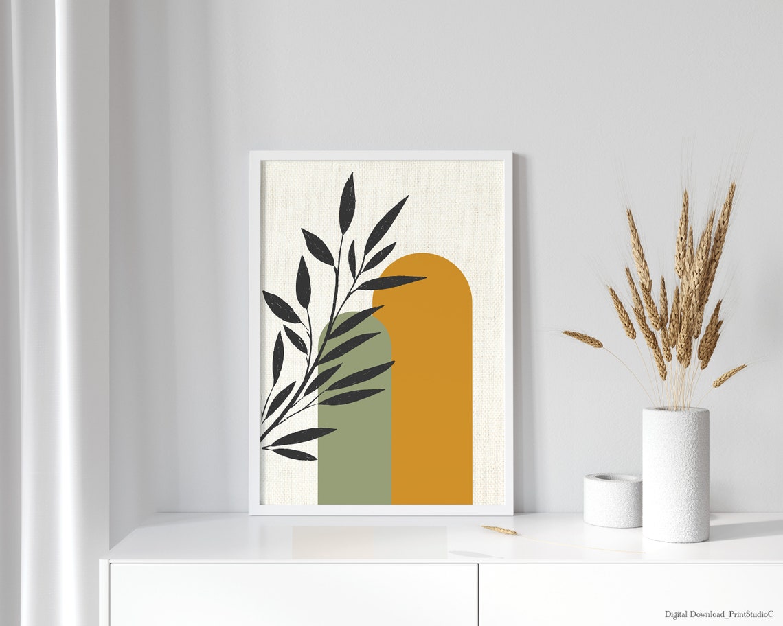 Green Abstract Art, Mustard Yellow Prints, Botanical Wall Art, Wall Art ...
