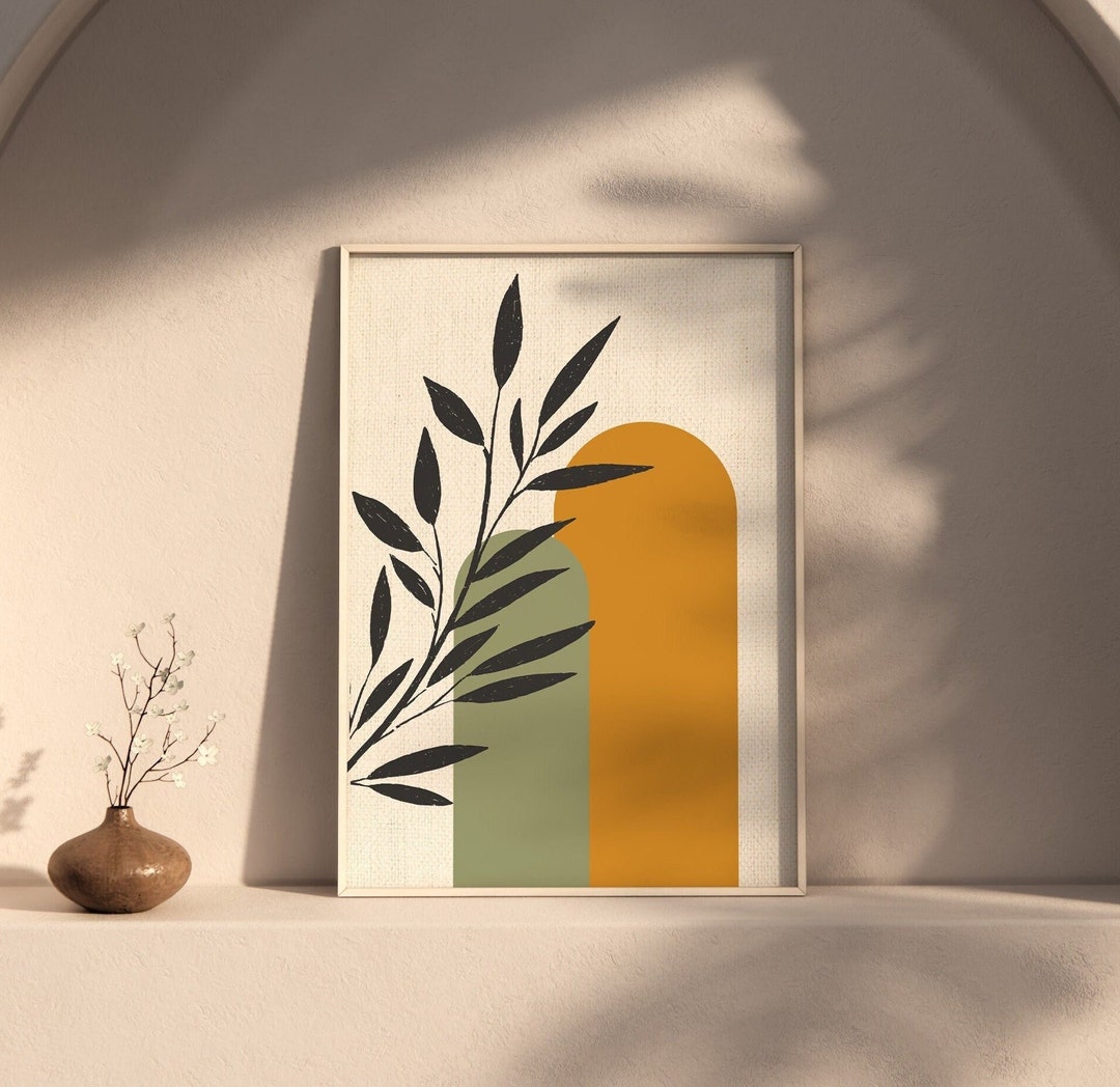 Boho Art Printable, Green Abstract Art, Printable Wall Art, Yellow and ...