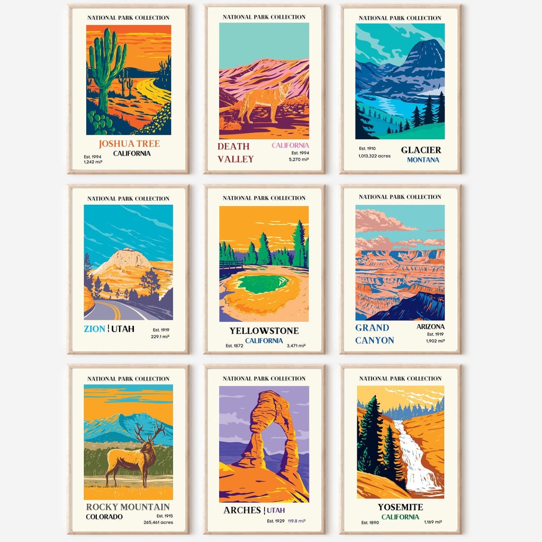 Nature Lover Wall Art Prints, National Park Poster, Set of 9 Prints ...