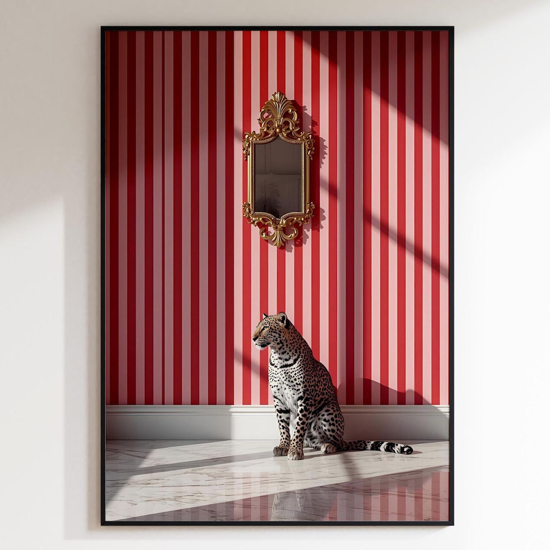 Leopard Art Print: Pink & Red Striped Wall Decor (digital Download) - Etsy