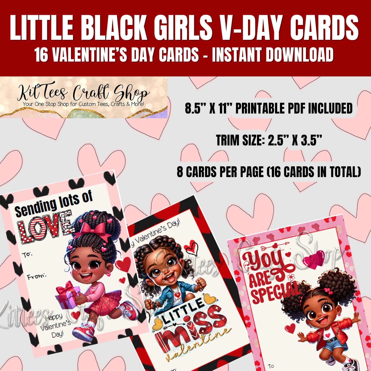 Valentine's Cards for Black Girl, Includes 16 Unique Cards, Valentines ...