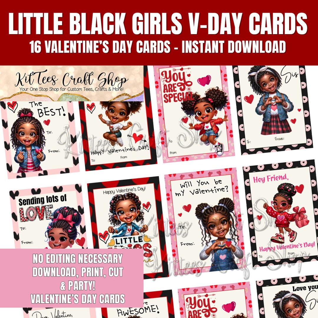 Valentine's Cards for Black Girl, Includes 16 Unique Cards, Valentines ...