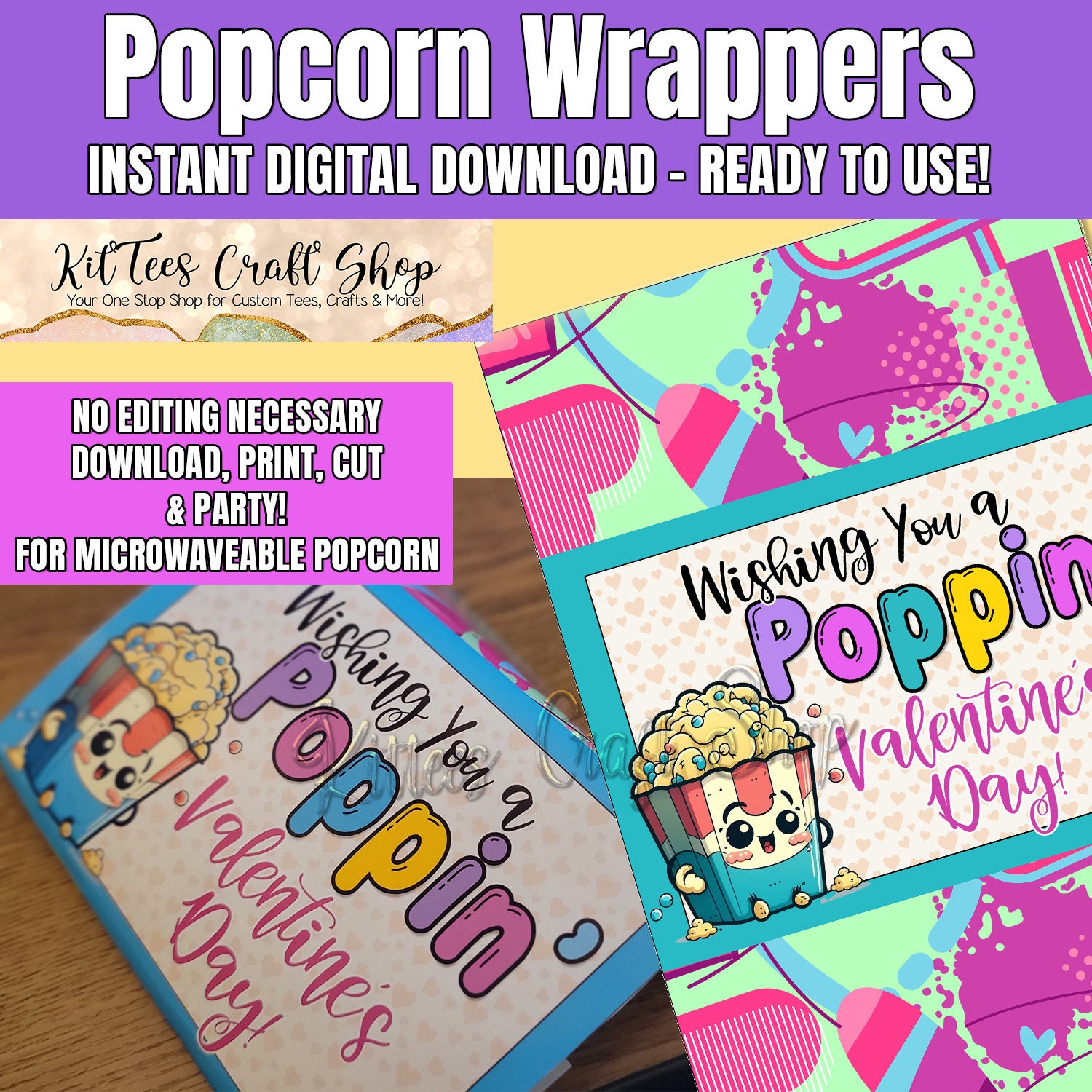Valentine's Day Printable Popcorn Wrapper, Popping Valentine's Day, Pop ...