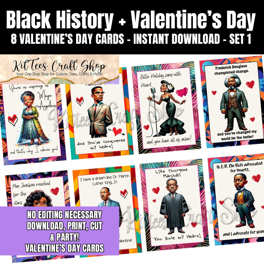Black History Valentines Day Cards, 8 Black History Month Cards, Cute ...