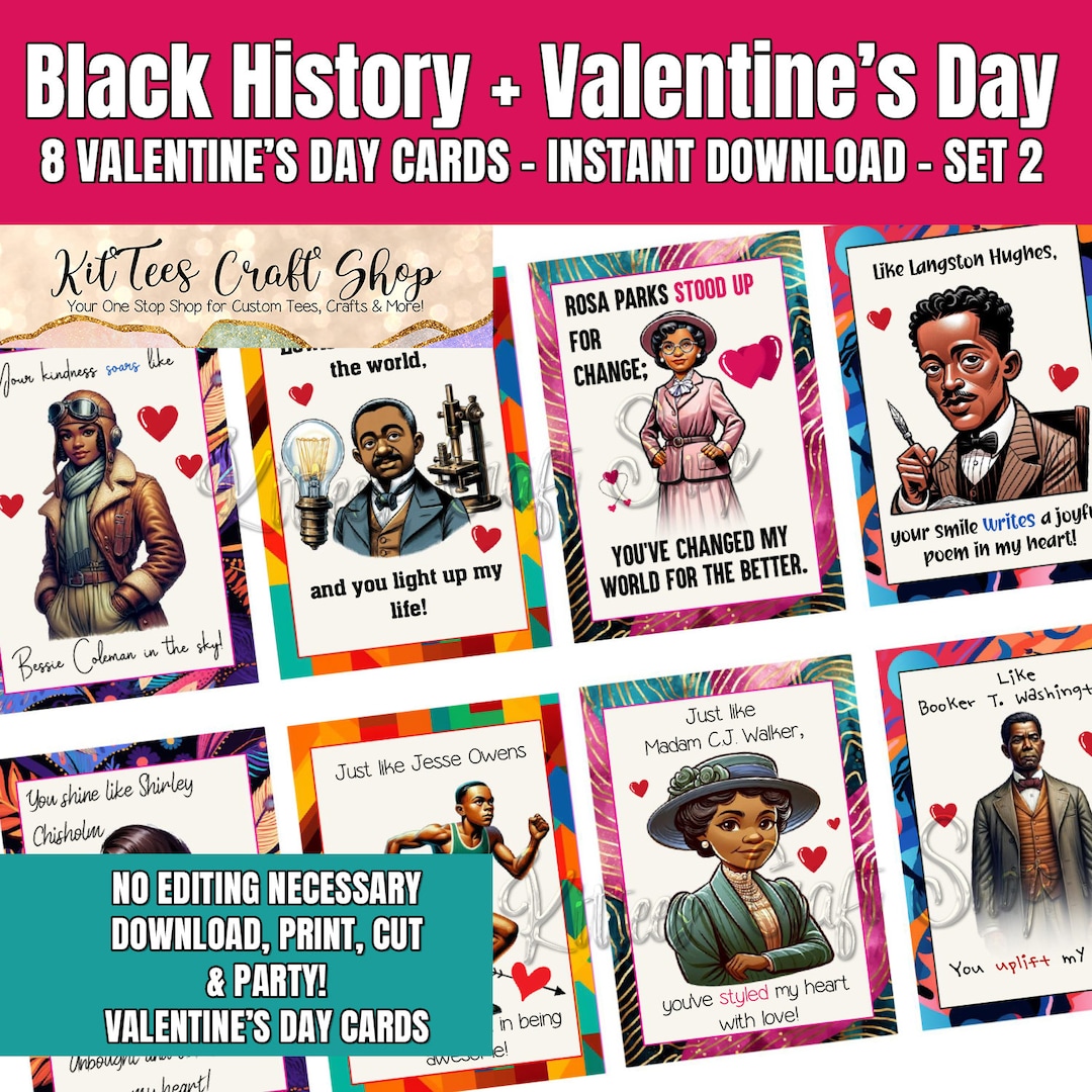 Black History Valentines Day Cards, 8 Black History Month Cards, Cute ...