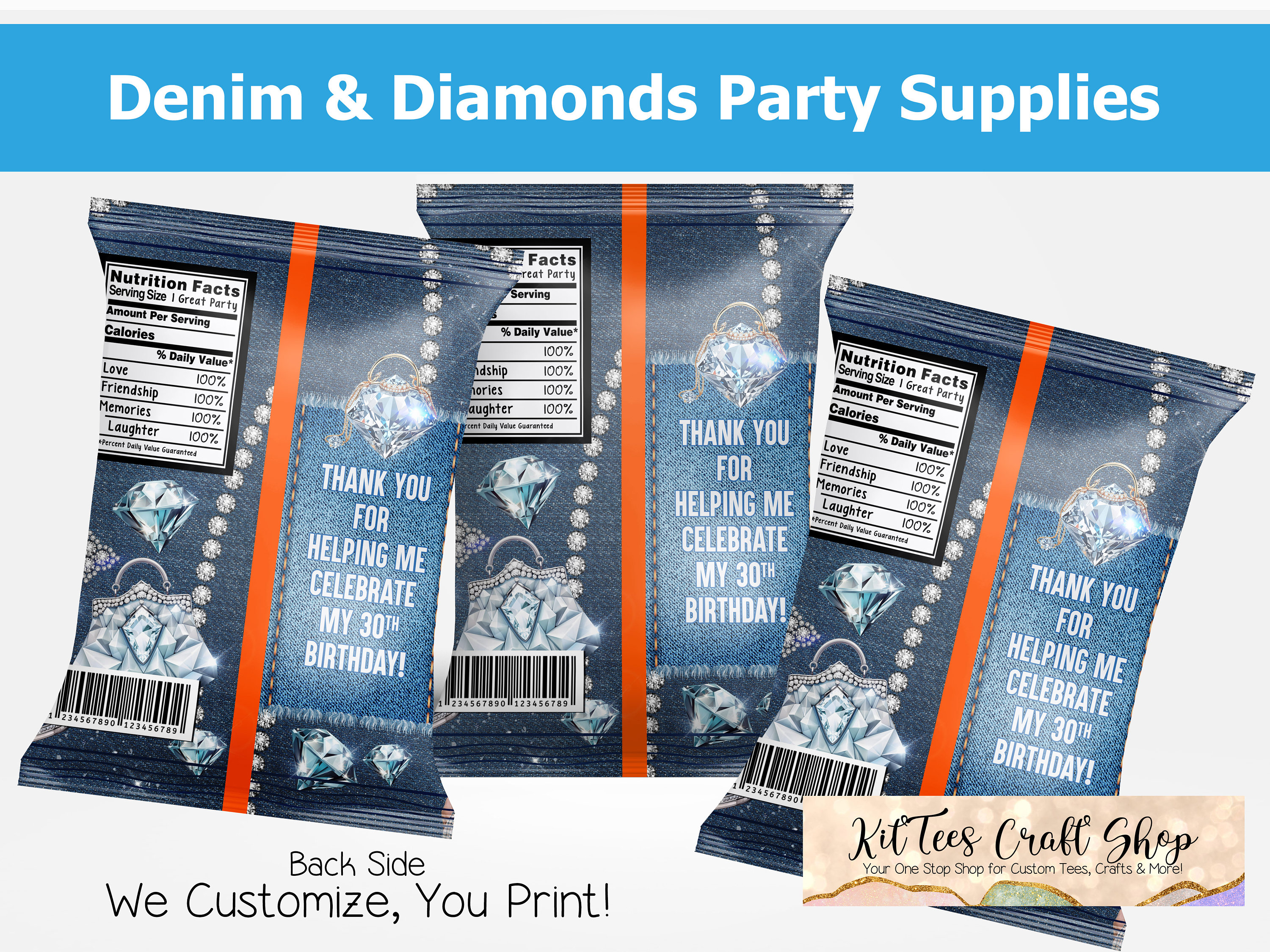Denim and Diamonds Birthday Party Package, 8+ Item Party Package, We ...
