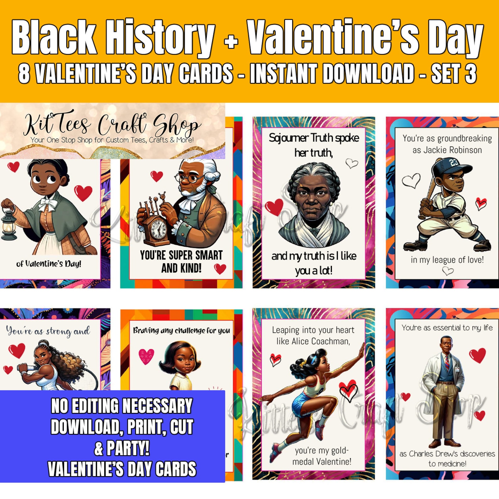 Black History Valentines Day Cards, 8 Black History Month Cards, Cute ...