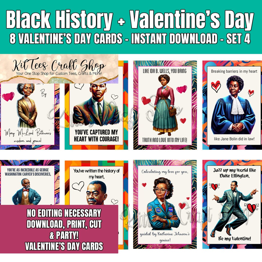 Black History Valentines Day Cards, 8 Black History Month Cards, Cute ...