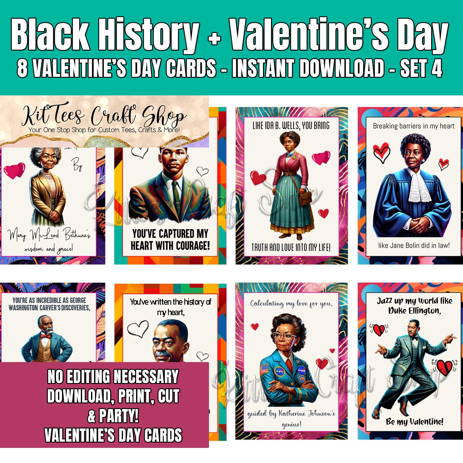 Black History Valentines Day Cards, 8 Black History Month Cards, Cute ...