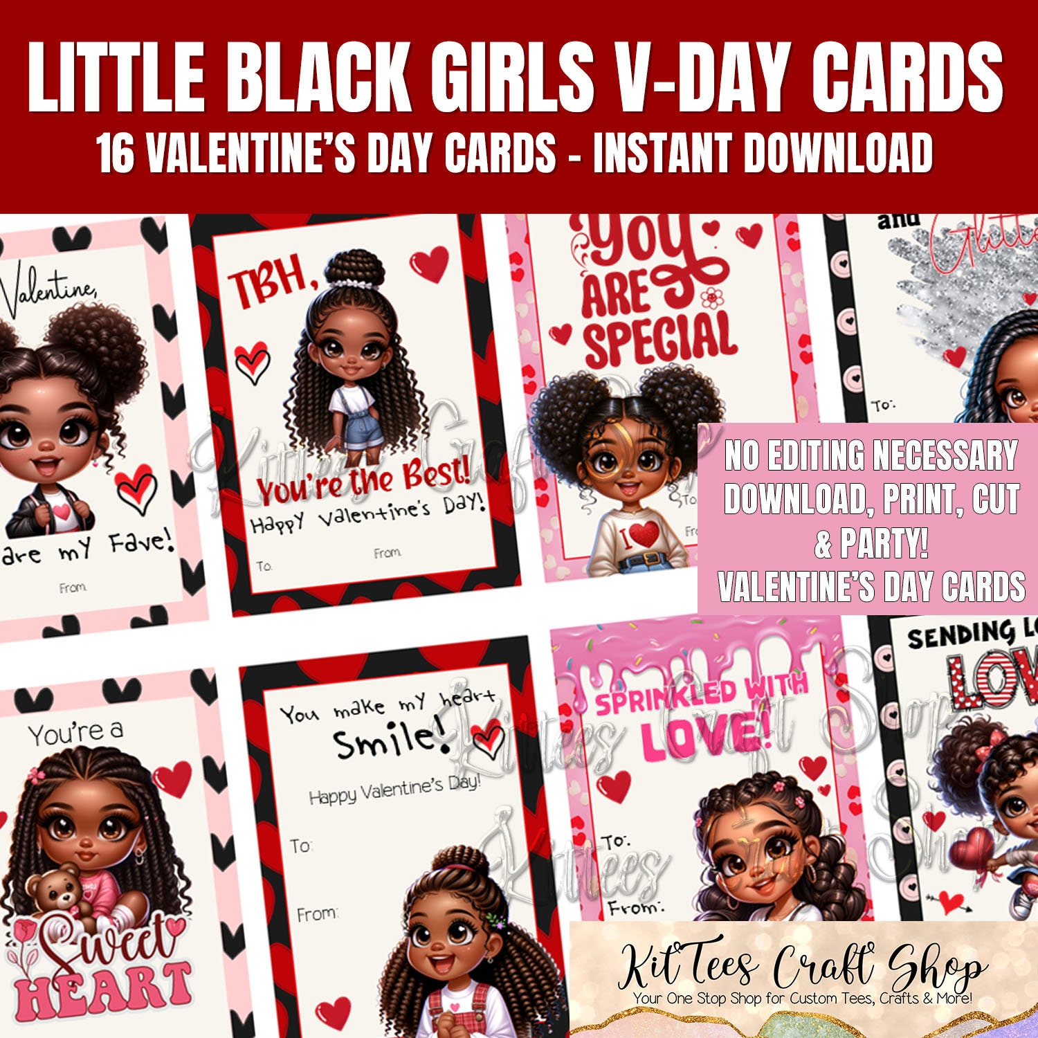 Valentine's Cards for Black Girl, Includes 16 Unique Cards, Valentines ...