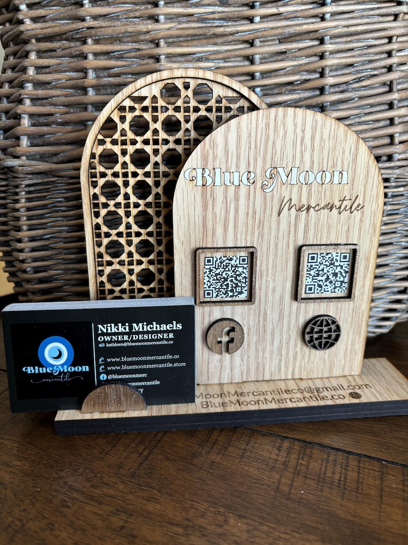 Rattan Multi QR Code Business Card Display - Etsy