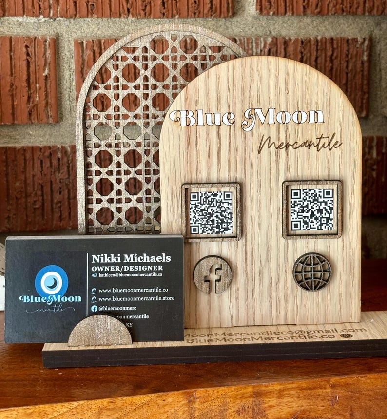 Rattan Multi QR Code Business Card Display - Etsy